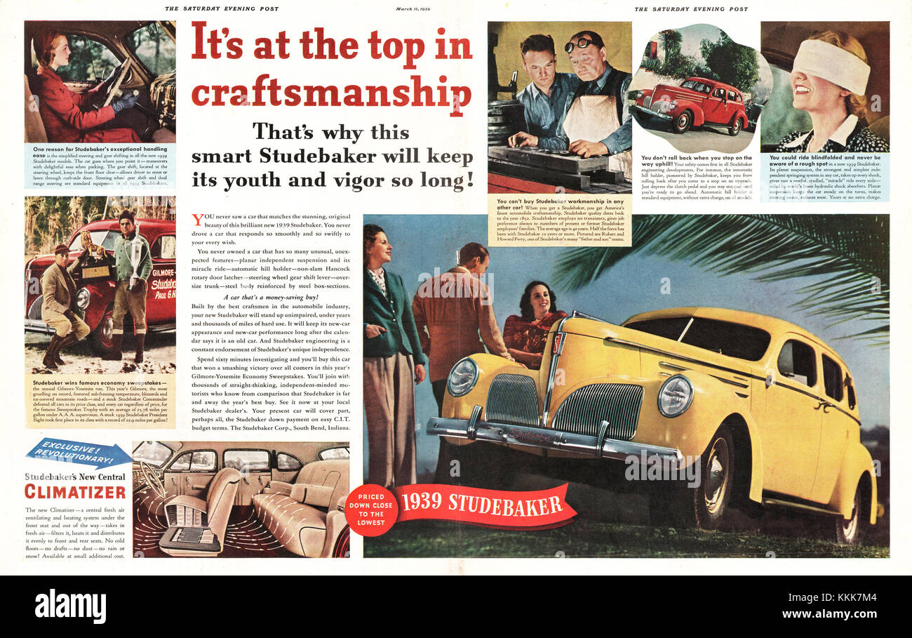 1939 U.S. Magazine Studebaker Advert Stock Photo - Alamy