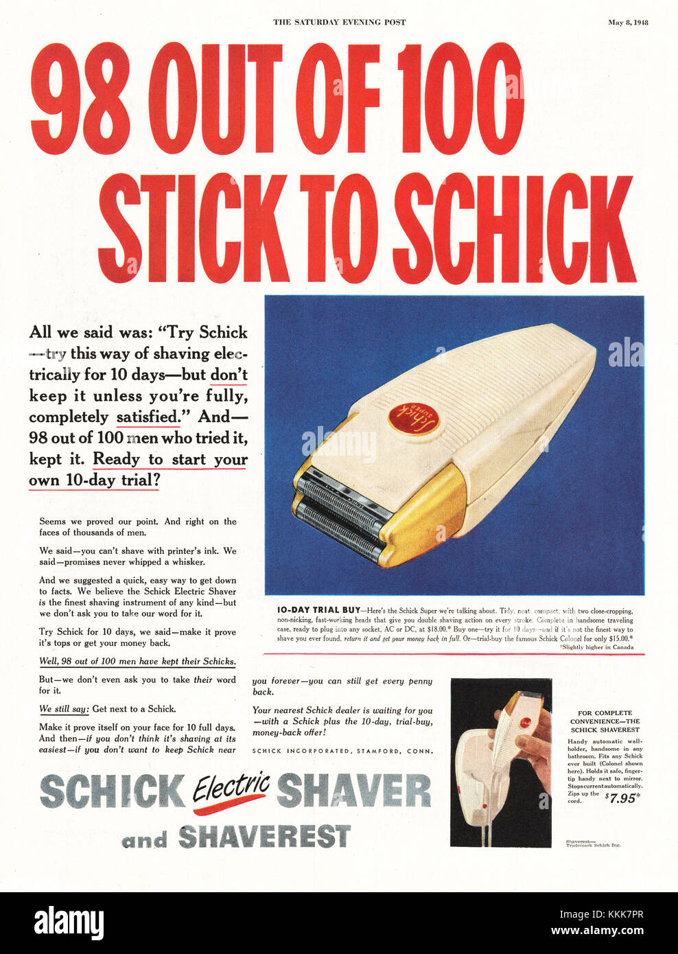 1948 U.S. Magazine Schick Electric Shaver Advert Stock Photo - Alamy