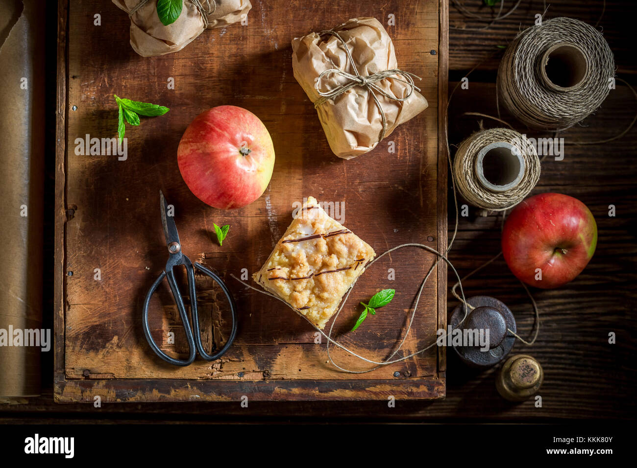 Delicious take away apple pie packed in a grey paper Stock Photo - Alamy