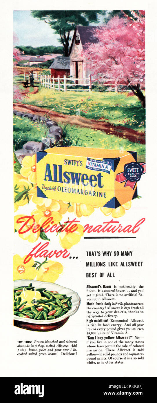 1948 U.S. Magazine Allsweet Margarine Advert Stock Photo - Alamy