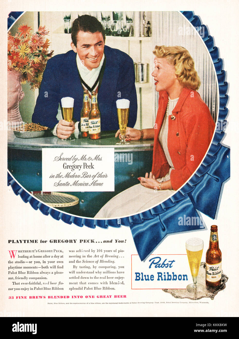 1948 U.S. Magazine Pabst Blue Ribbon Beer Advert Stock Photo - Alamy