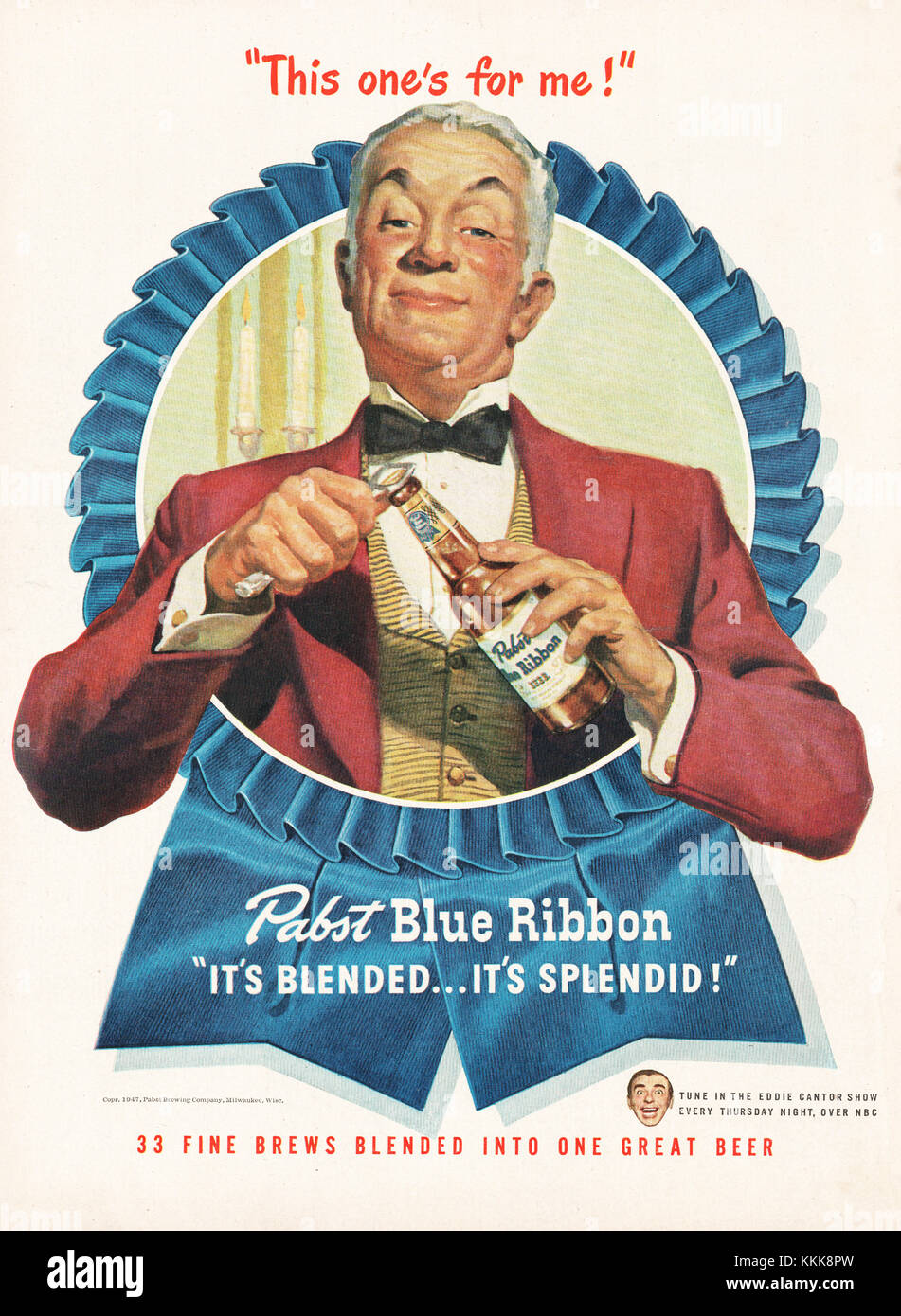 1948 U.S. Magazine Pabst Blue Ribbon Beer Advert Stock Photo - Alamy