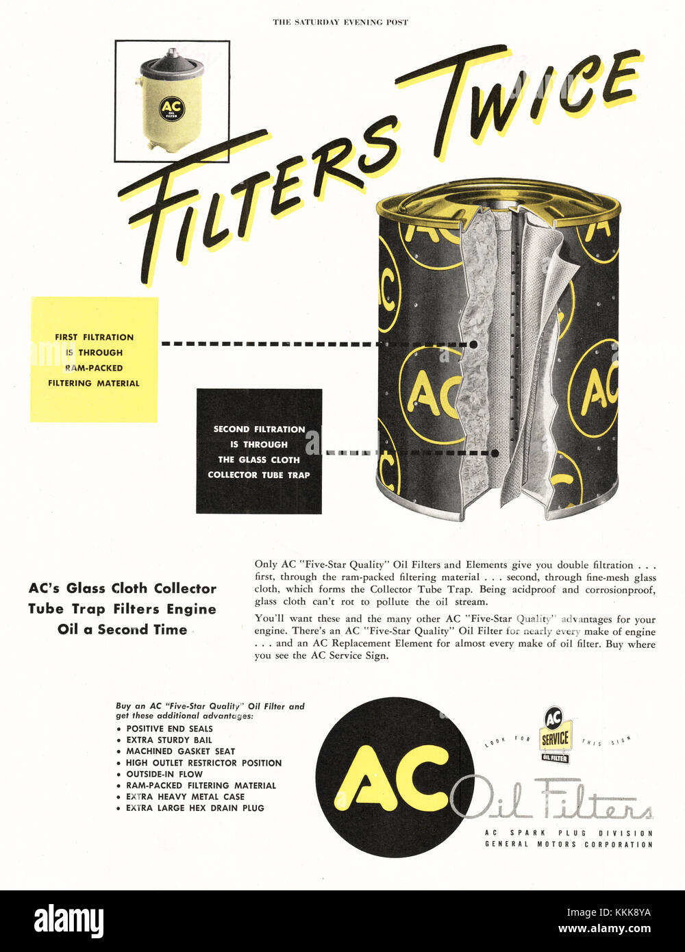 1948 U.S. Magazine AC Oil Filter Advert Stock Photo - Alamy
