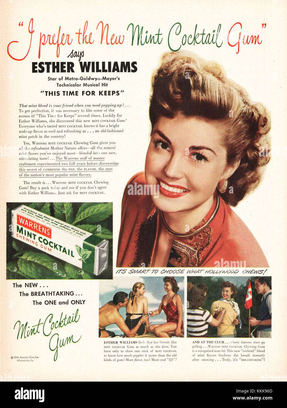 1947 U.S. Magazine Warren's Mint Cocktail Chewing Gum Advert Stock ...
