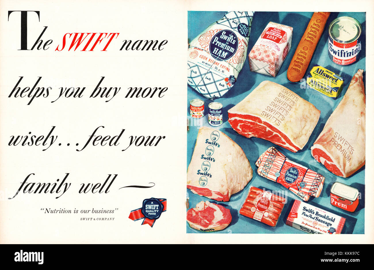 1947 U.S. Magazine Swift Meats Advert Stock Photo - Alamy