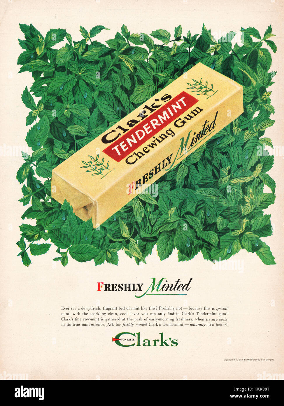 1947 U.S. Magazine Clark's Tendermint Chewing Gum Advert Stock Photo ...