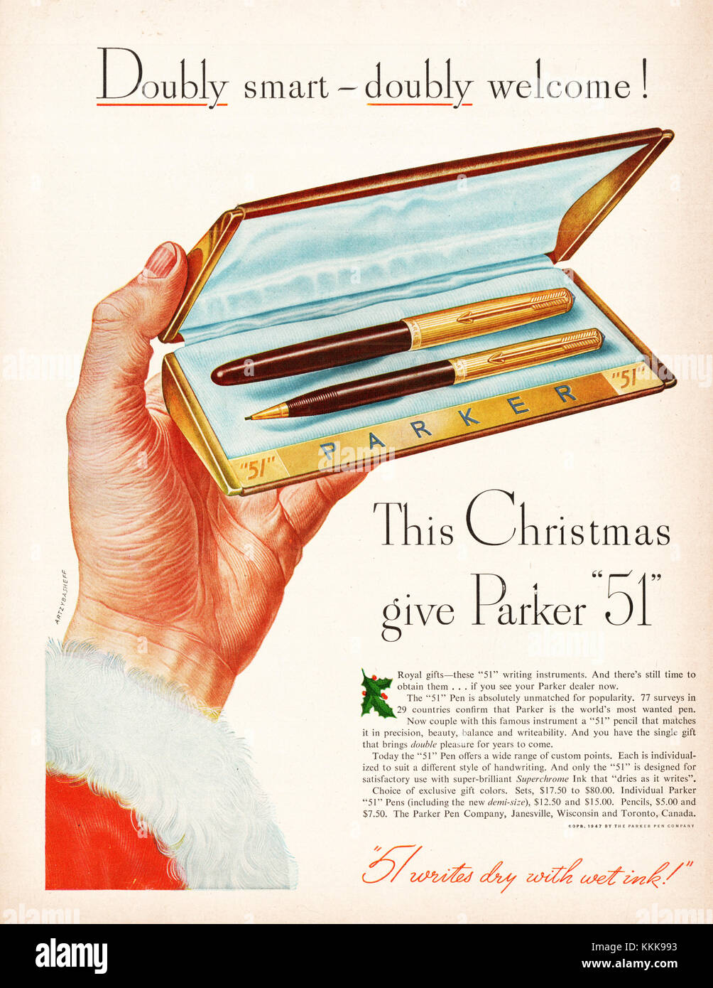 1947 U.S. Magazine Parker Pen Advert Stock Photo - Alamy
