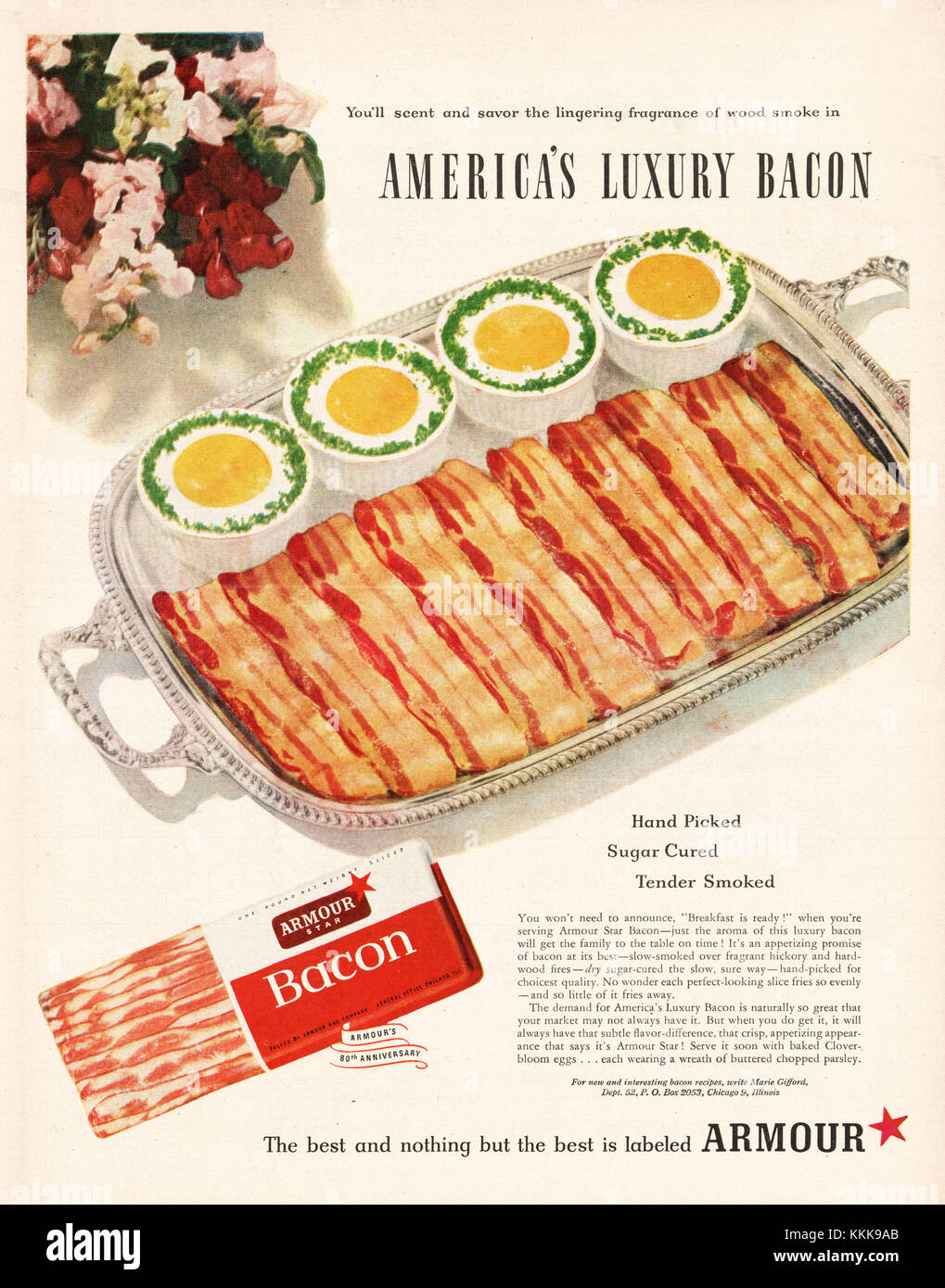 1947 U.S. Magazine Armour's Bacon Advert Stock Photo - Alamy