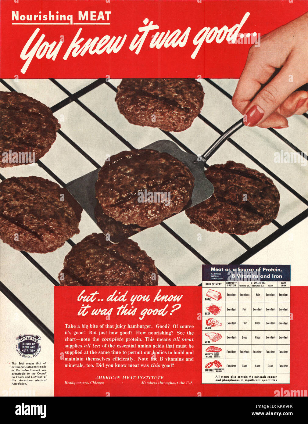 1949 U.S. Magazine American Meat Institute Advert Stock Photo - Alamy