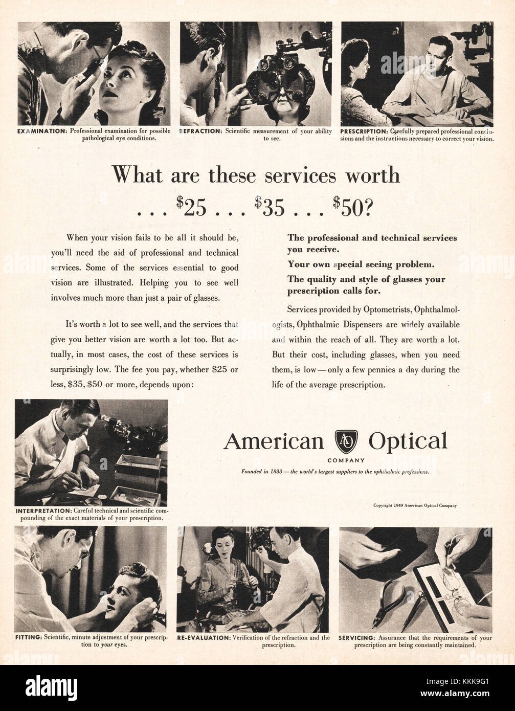 1949 U.S. Magazine American Opticle Advert Stock Photo - Alamy