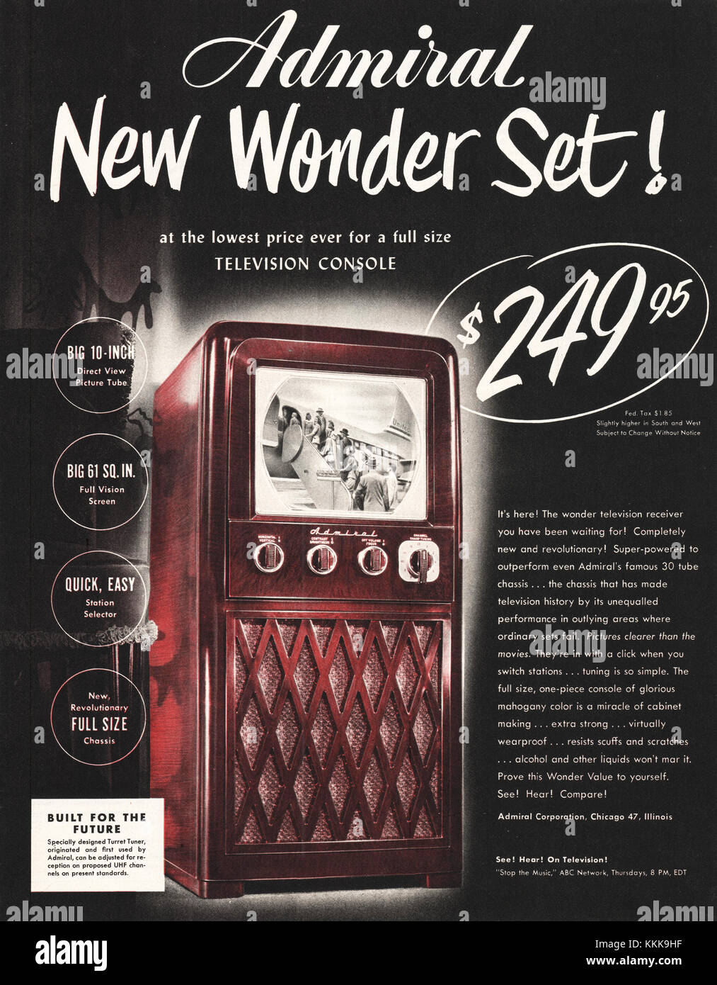 1949 U.S. Magazine Admiral Television Advert Stock Photo - Alamy