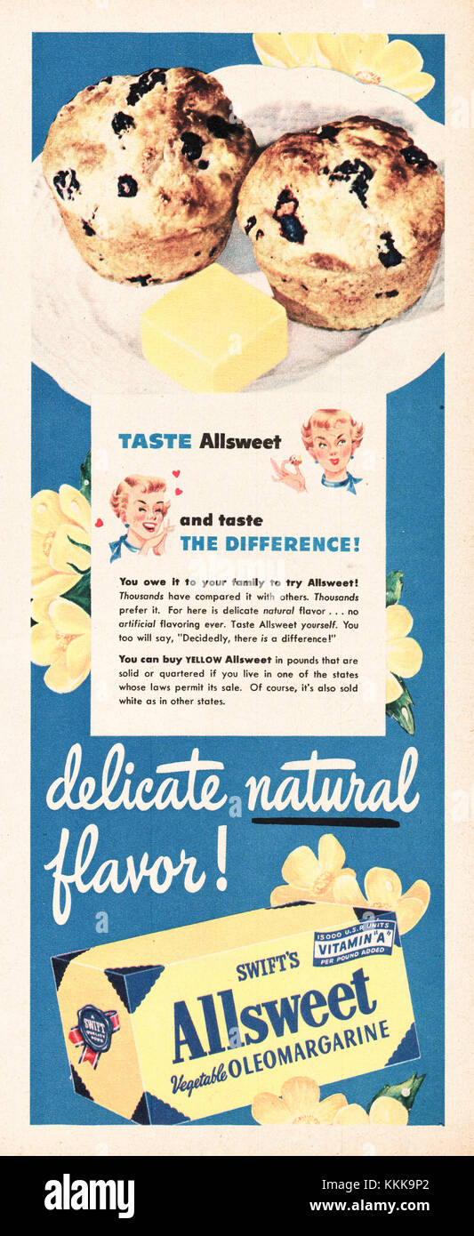 1949 U.S. Magazine Allsweet Margarine Advert Stock Photo - Alamy