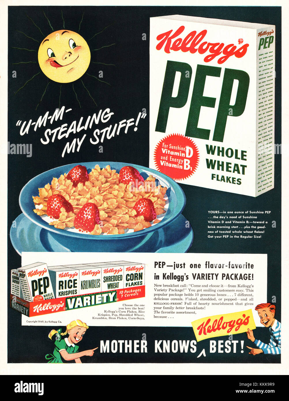 1949 U.S. Magazine Kellogs Pep Flakes Advert Stock Photo - Alamy