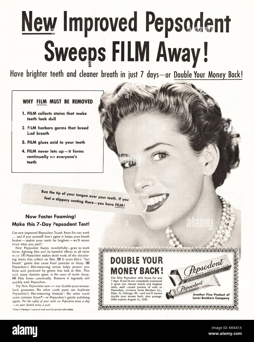 1949 U.S. Magazine Pepsodent toothpaste Advert Stock Photo - Alamy