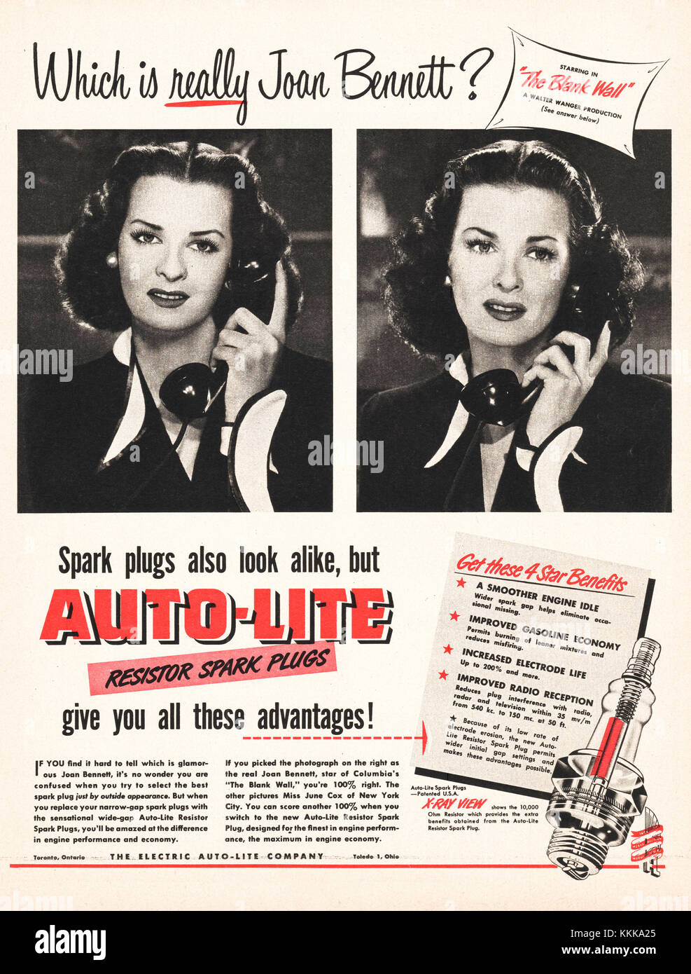 1949 U.S. Magazine Auto-Lite Spark Plugs Advert Stock Photo - Alamy