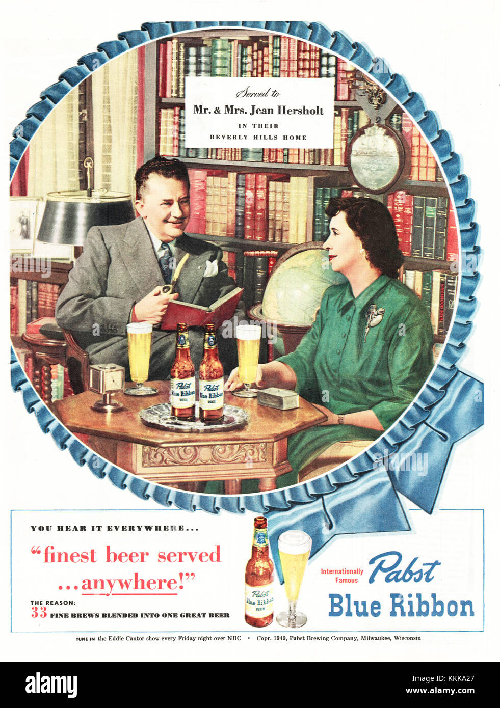 1949 U.S. Magazine Pabst Blue Ribbon Beer Advert Stock Photo - Alamy