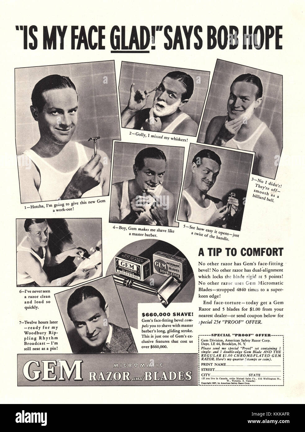 1937 U.S. Magazine Gem Razor Blades Advert Stock Photo - Alamy