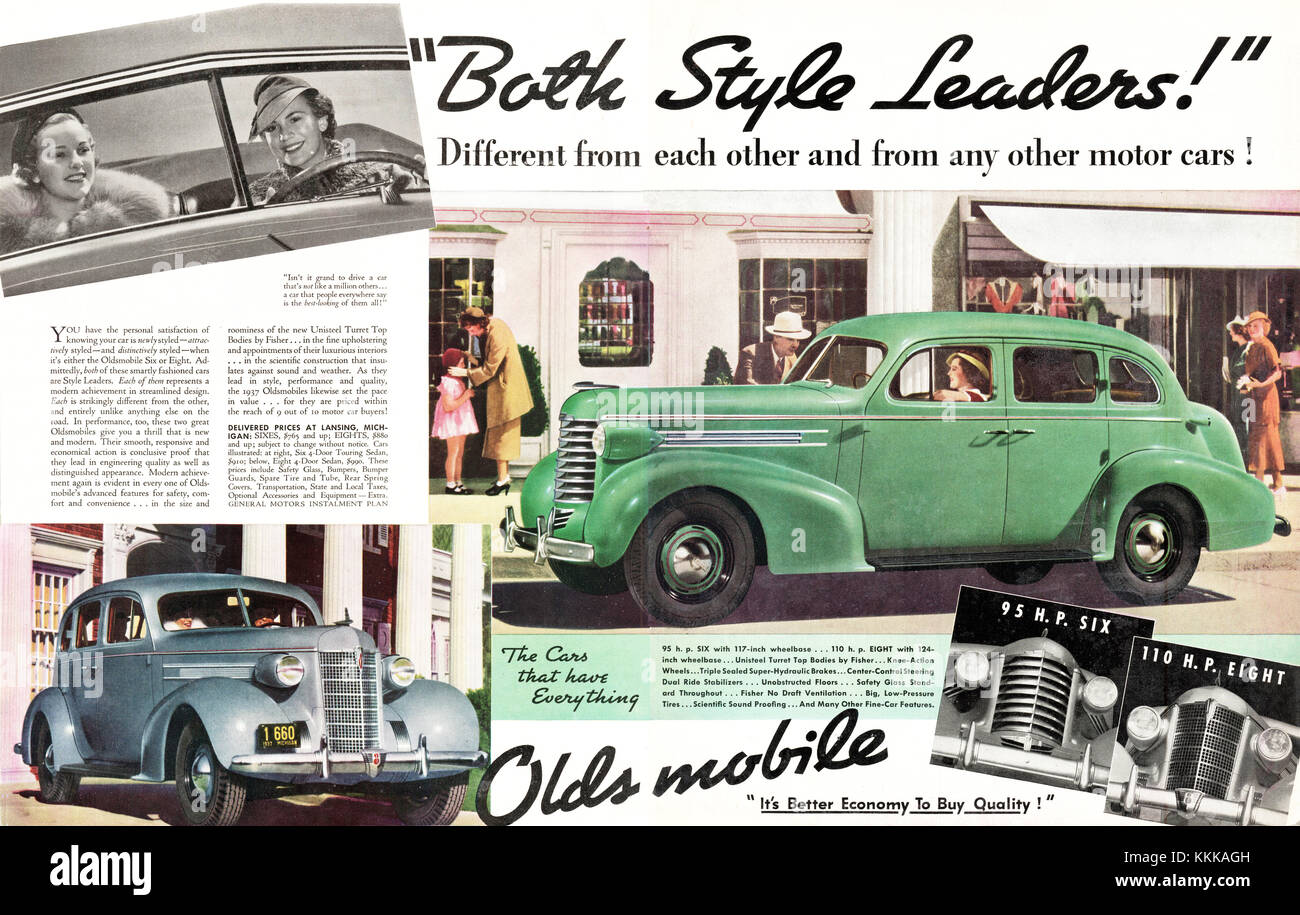 1937 U.S. Magazine Oldsmobile Cars Advert Stock Photo - Alamy