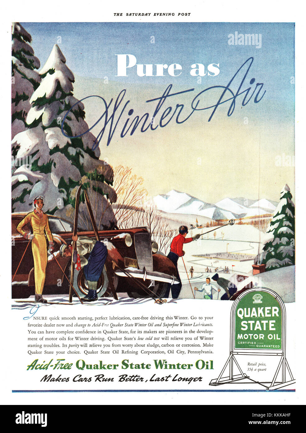 1938 U.S. Magazine Quaker State Motor Oil Advert Stock Photo - Alamy