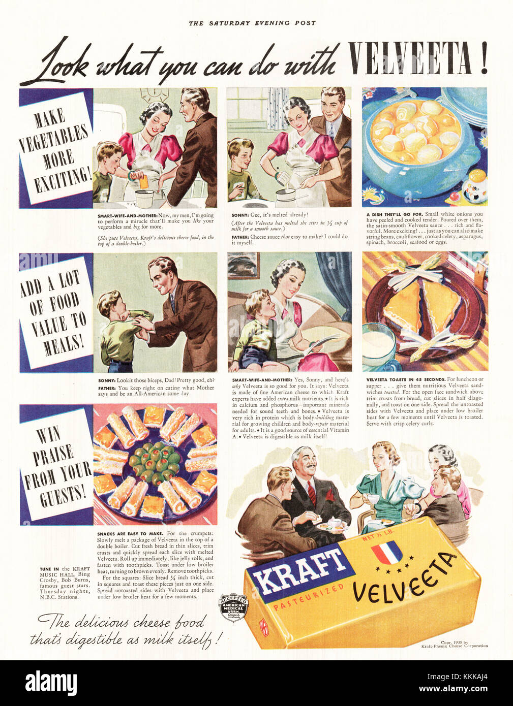 1938 U.S. Magazine Kraft Velveeta Cheese Advert Stock Photo - Alamy