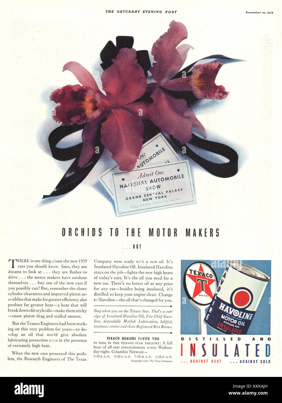 1938 U.S. Magazine Havoline Motor Oil Advert Stock Photo - Alamy