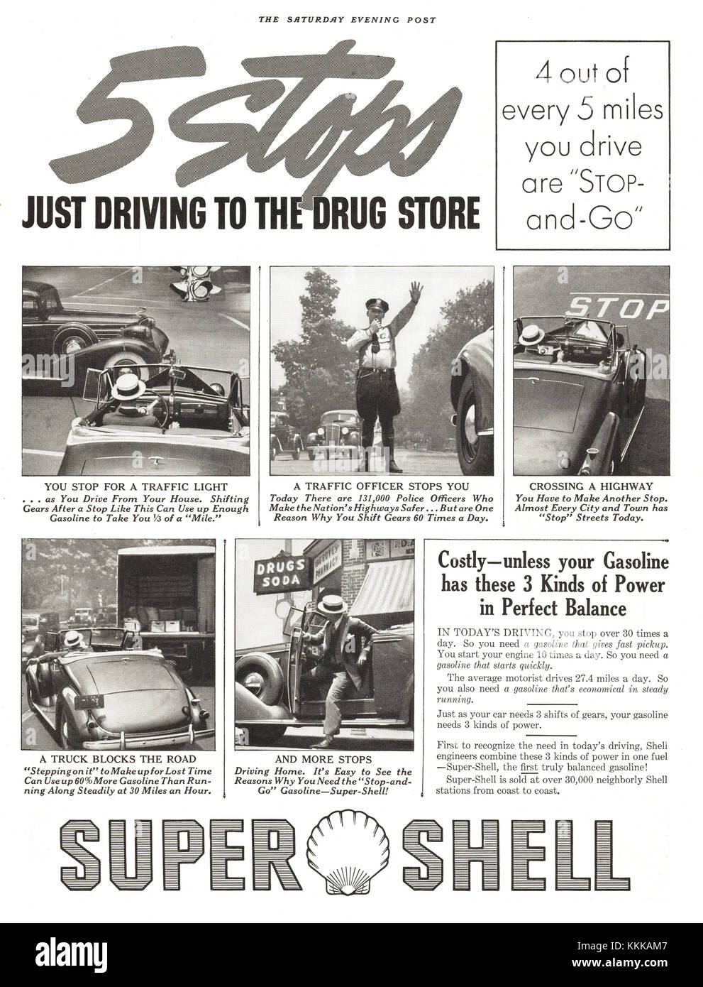 1936 U.S. Magazine Super Shell Gasoline Advert Stock Photo - Alamy
