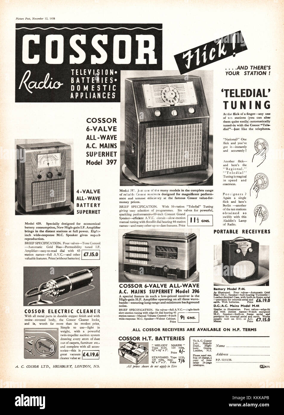 1938 UK Magazine Cossor Radio Advert Stock Photo - Alamy