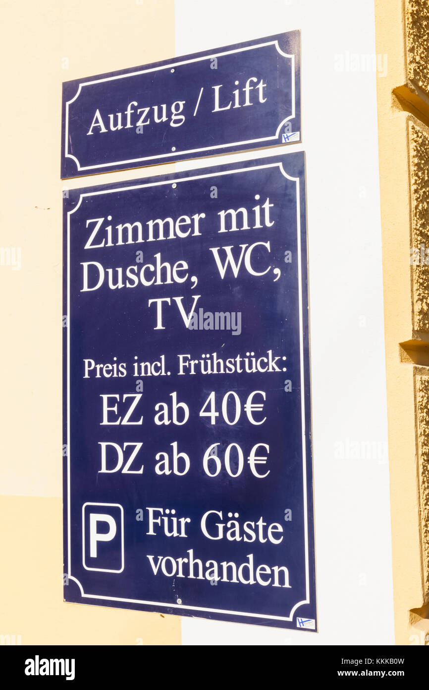 Germany, Bavaria, Romantic Road, Nordlingen, Hotel Price List Sign ...