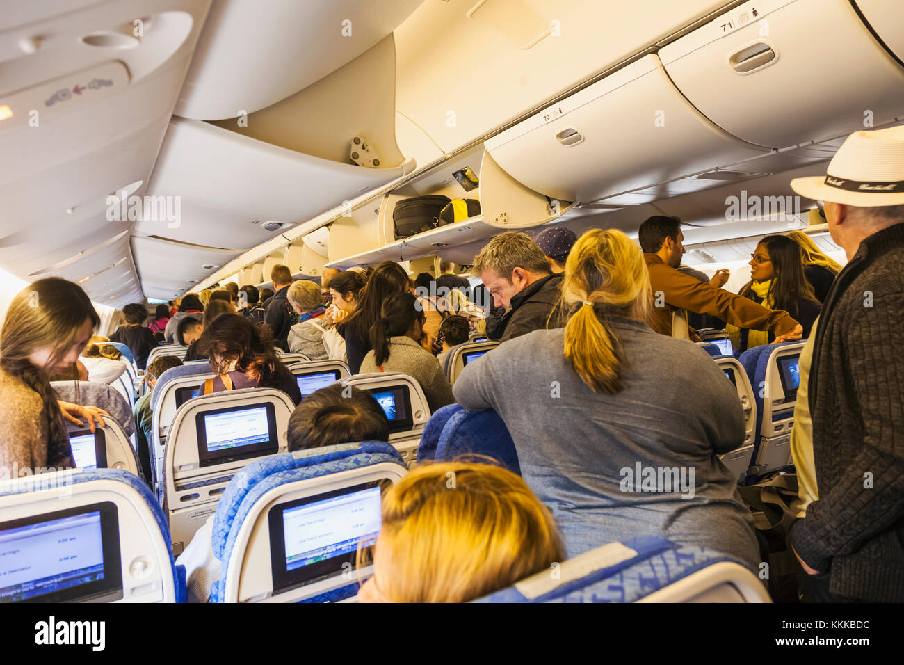Aeroplane Passengers Preparing to Disembark Stock Photo - Alamy