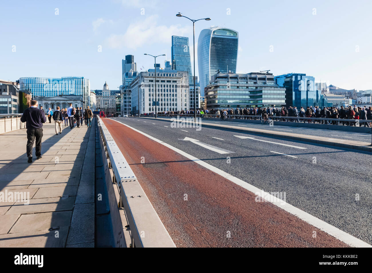 England, London, London Bridge, Commuters and Empty Road Stock Photo ...