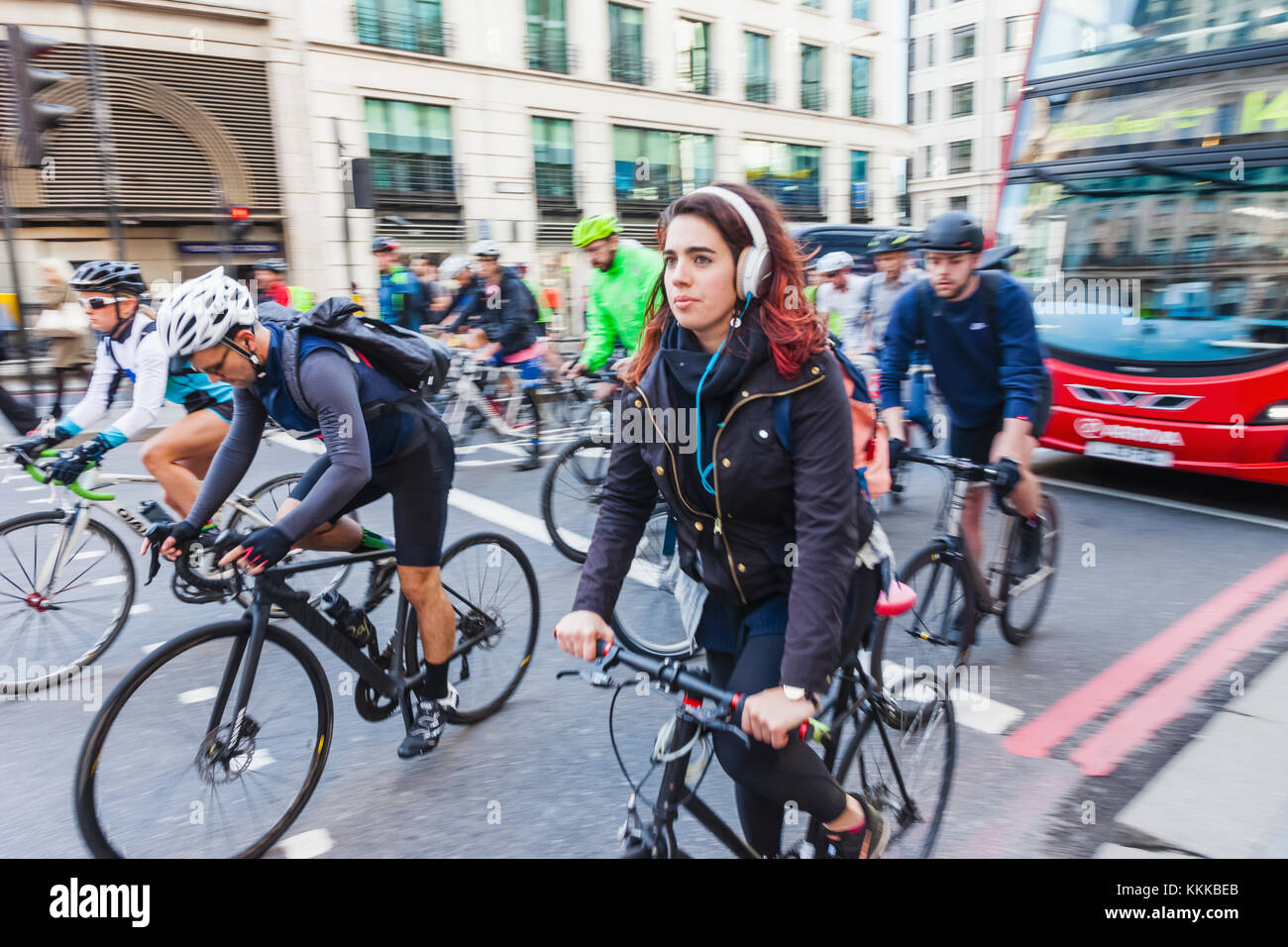 England, London, London Bridge, Cyclists Commuting to Work Stock Photo ...
