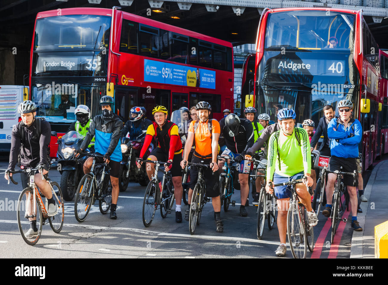England, London, London Bridge, Cyclists Commuting to Work Stock Photo ...
