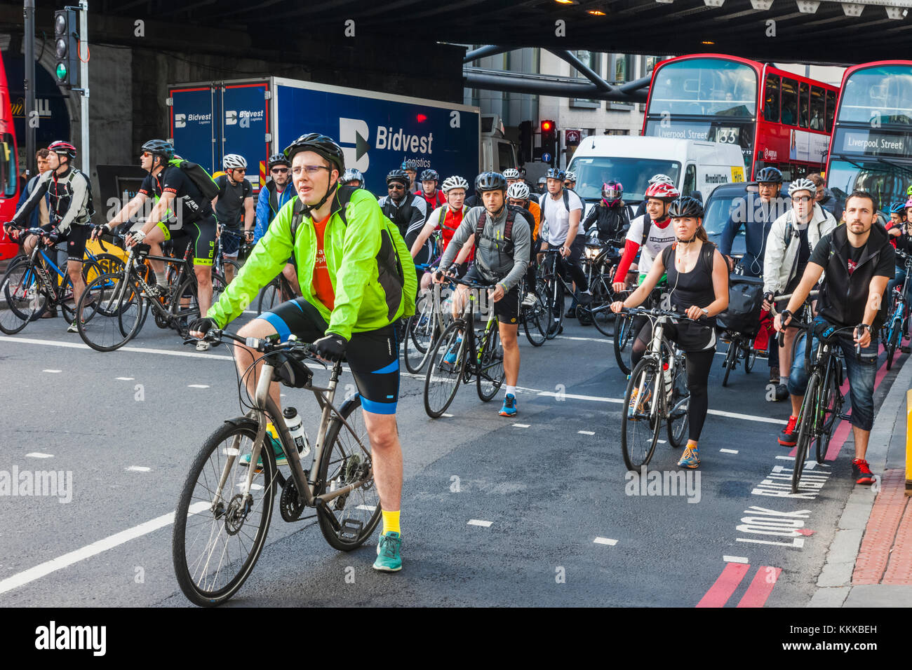 England, London, London Bridge, Cyclists Commuting to Work Stock Photo ...