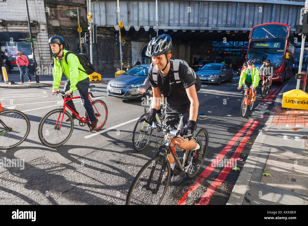 England, London, London Bridge, Cyclists Commuting to Work Stock Photo ...