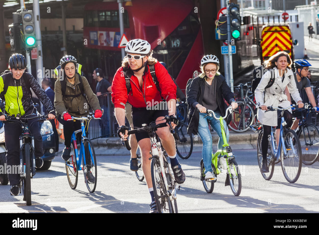England, London, London Bridge, Cyclists Commuting to Work Stock Photo ...