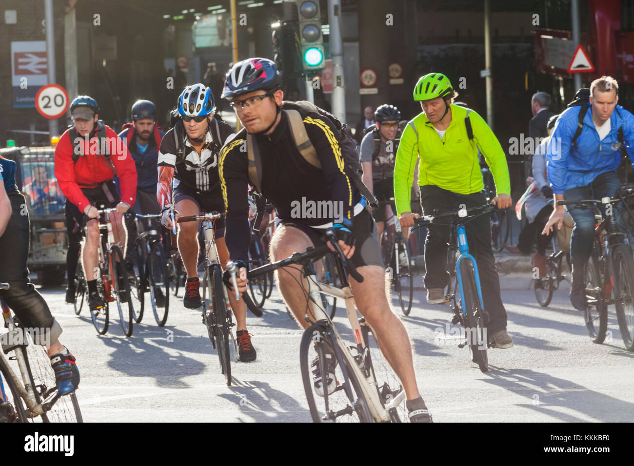 England, London, London Bridge, Cyclists Commuting to Work Stock Photo ...