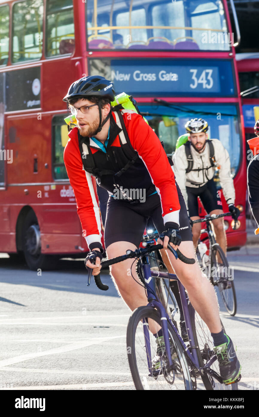 England, London, Cyclists and Bus Stock Photo - Alamy