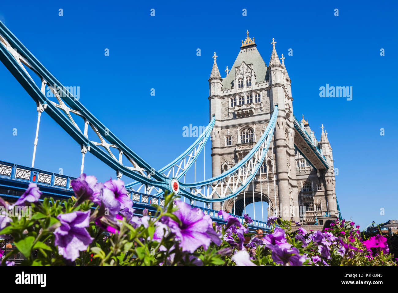 England, London, Tower Bridge and Summer Flowers Stock Photo - Alamy