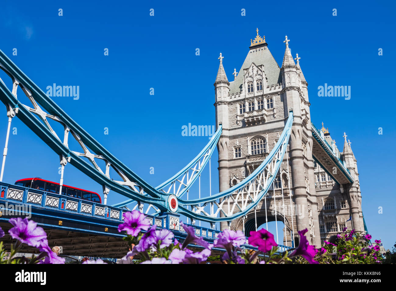 England, London, Tower Bridge and Summer Flowers Stock Photo - Alamy