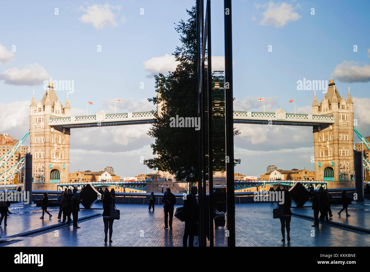 England, London, Tower Bridge Reflected in Window Stock Photo - Alamy