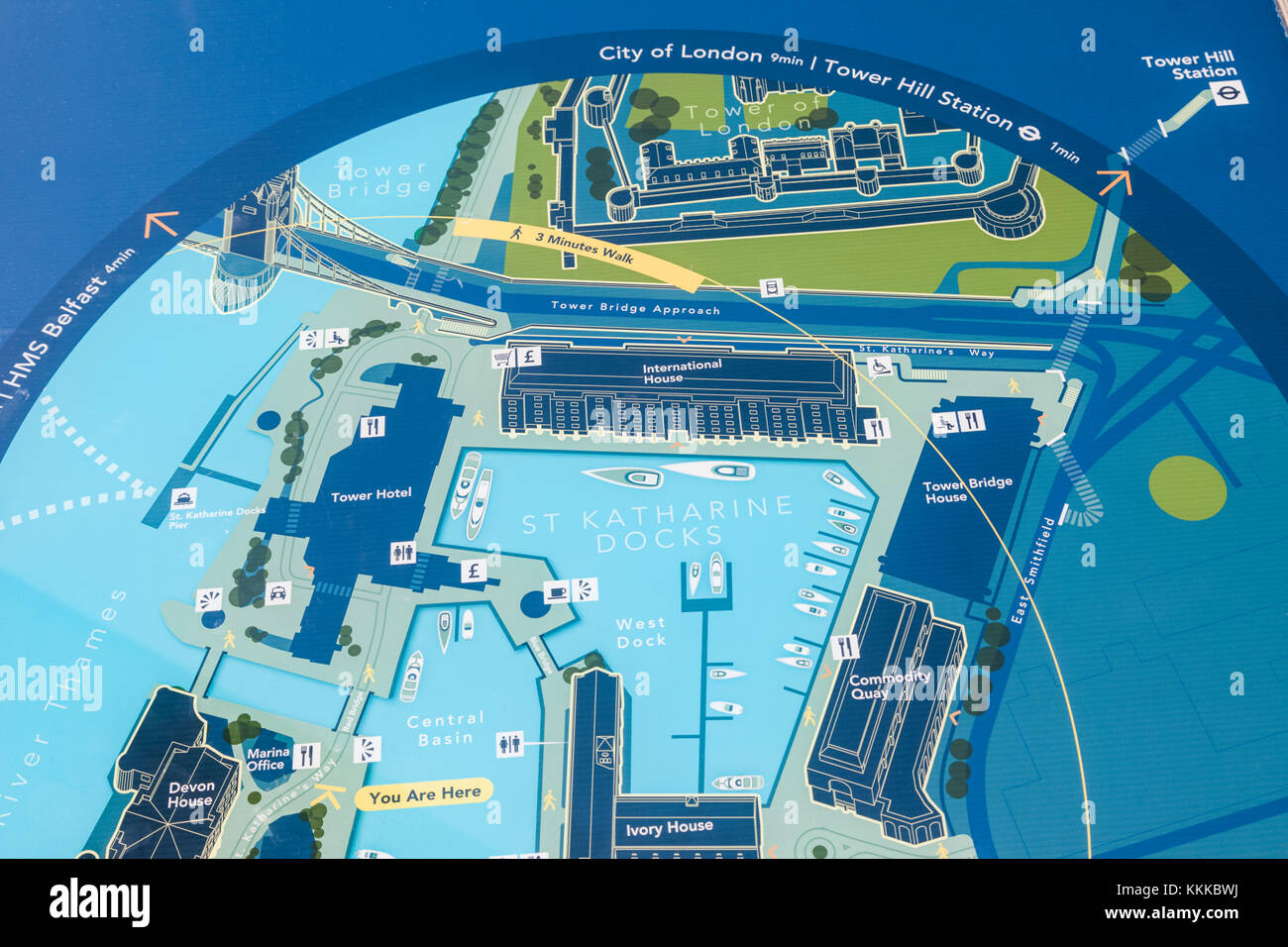 England, London, Wapping, Street Map of St.Katharine Docks Stock Photo ...