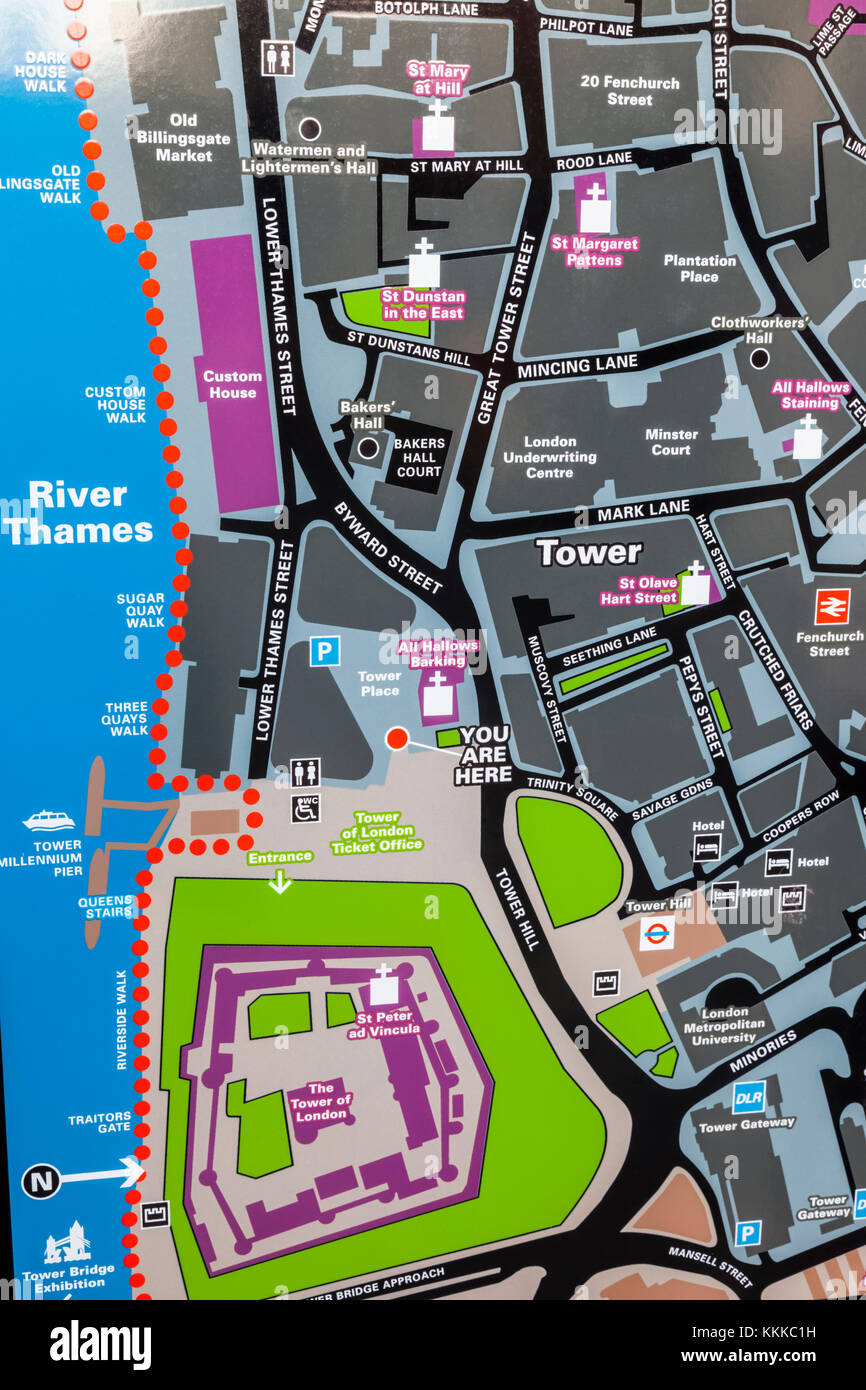 England, London, City of London, Street Map of The Tower of London and ...