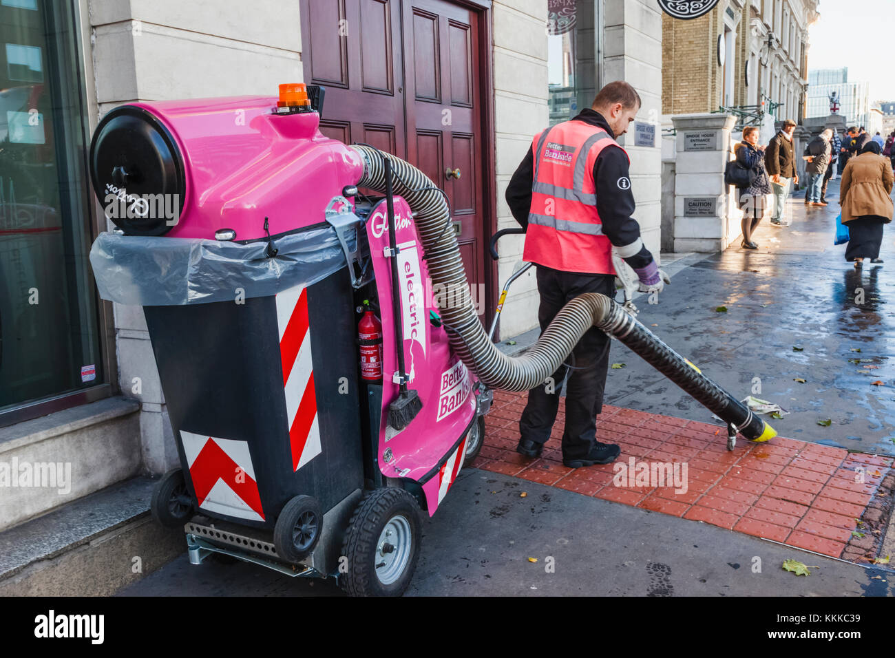 England, London, Southwark, Bankside, Street Cleaner Using Electric ...