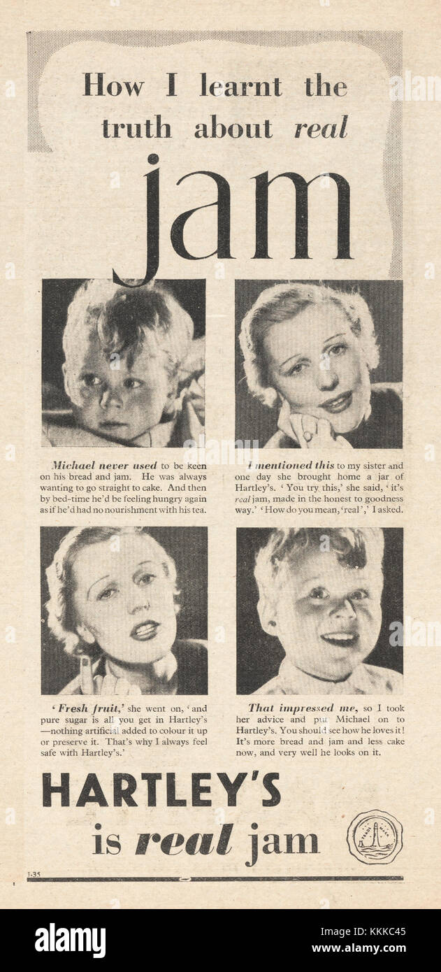 1937 UK Magazine Hartley's Jam Advert Stock Photo - Alamy