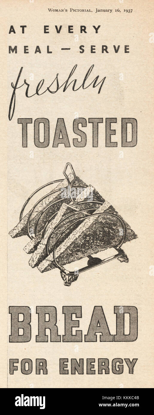 1937 UK Magazine Toasted Bread For Energy Advert Stock Photo - Alamy