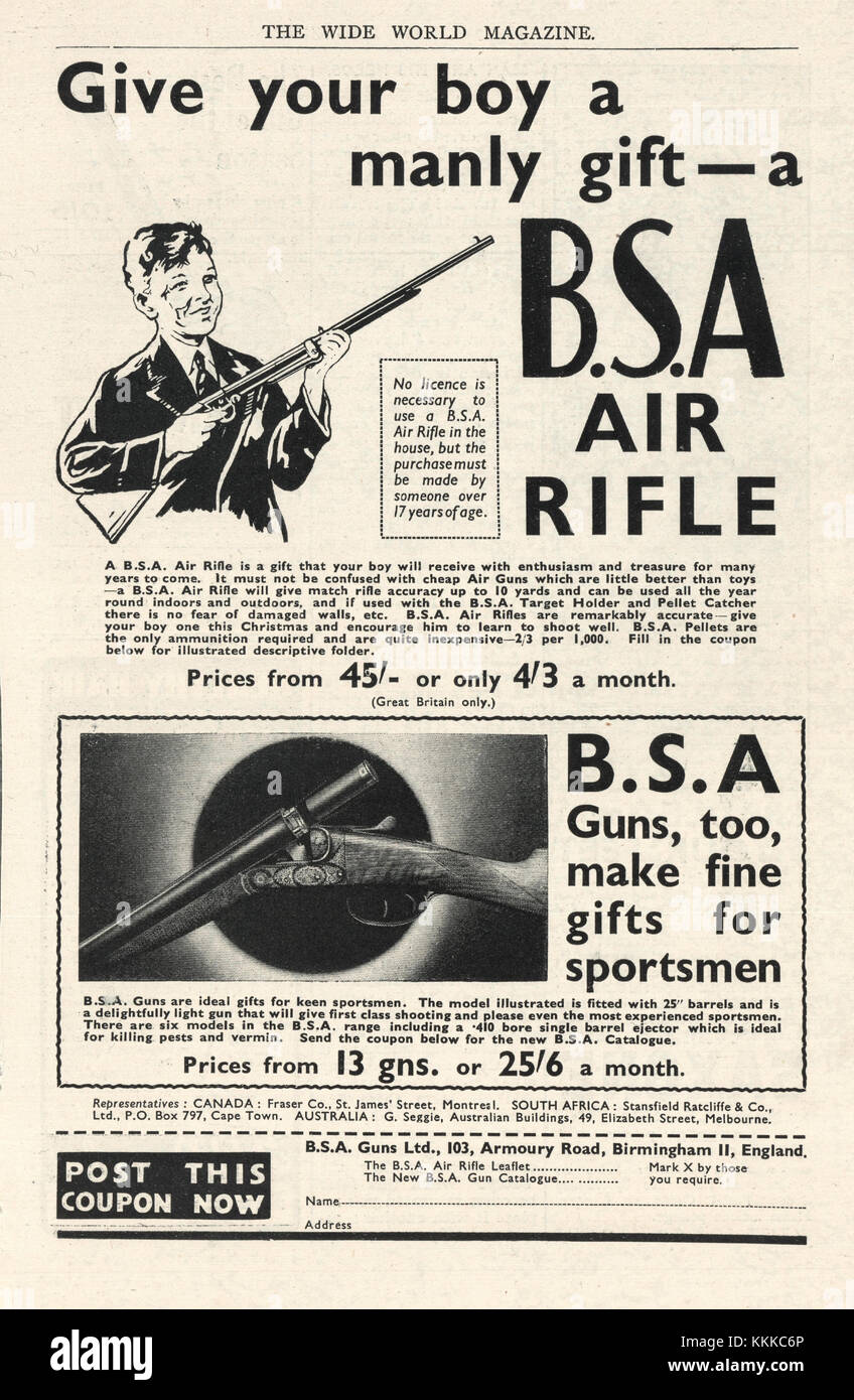 1936 UK Magazine B.S.A Air rifle Advert Stock Photo - Alamy