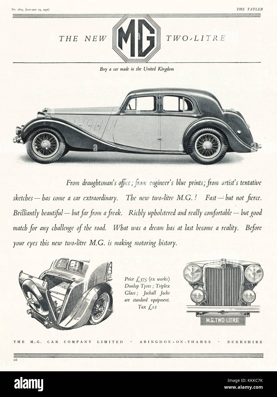1936 UK Magazine MG Car Advert Stock Photo - Alamy