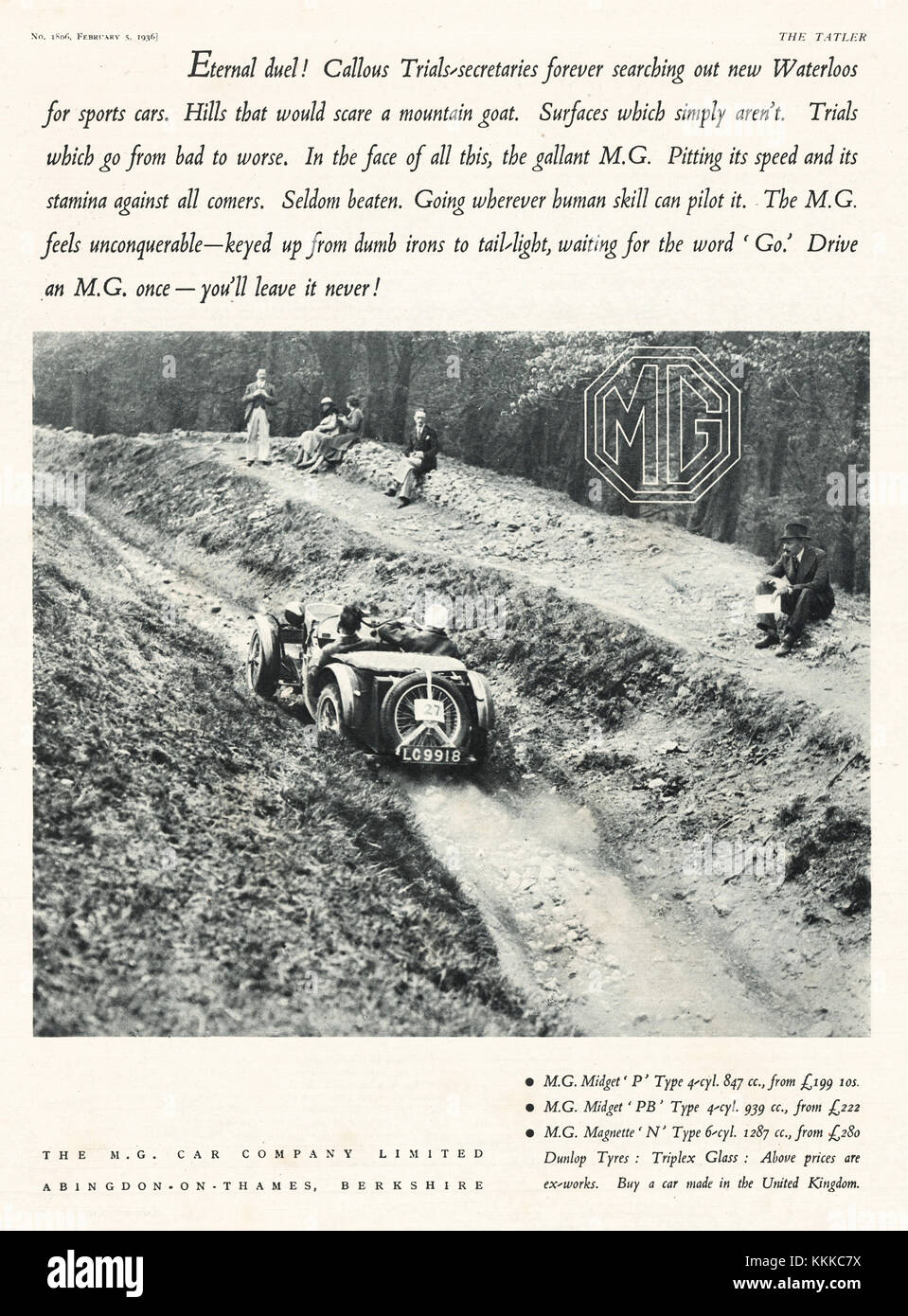 1936 UK Magazine MG Car Advert Stock Photo - Alamy