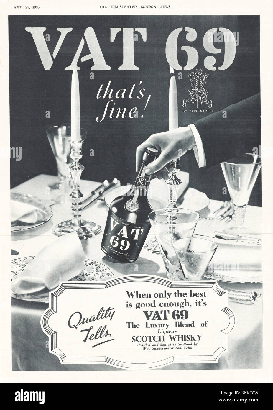 1936 UK Magazine VAT 69 Whisky Advert Stock Photo - Alamy