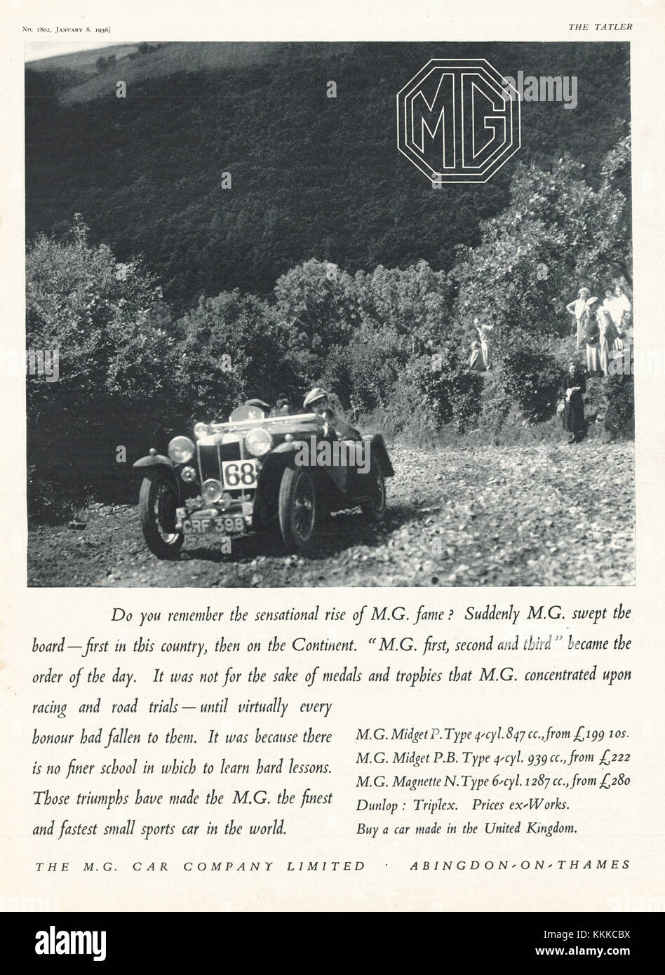 1936 UK Magazine MG Car Advert Stock Photo - Alamy